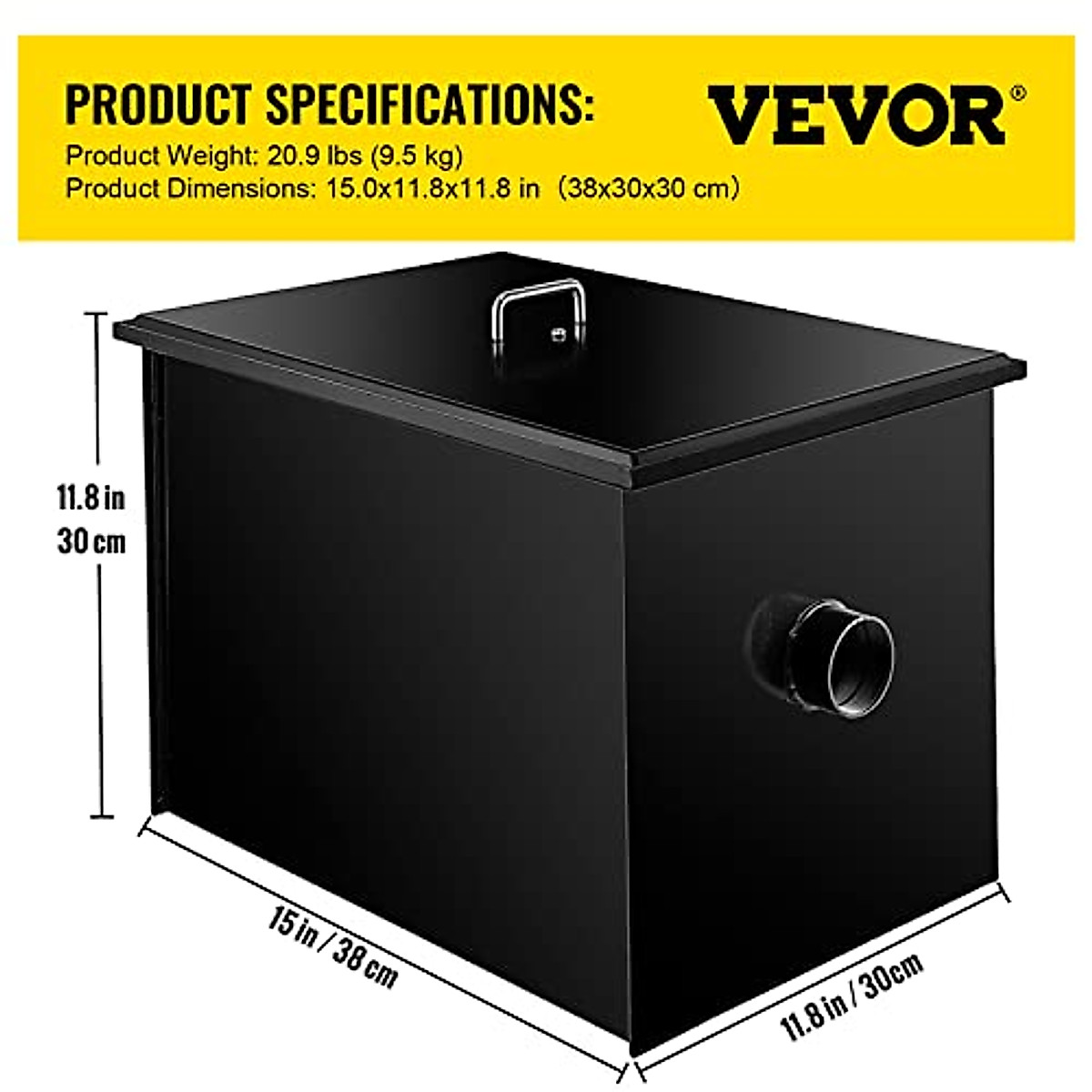 VEVOR Commercial Grease Interceptor 8 LB, Carbon Steel Grease Trap 4 GPM, Grease Interceptor Trap with Side Water Inlet, Under Sink Grease Trap for Restaurant Canteen Factory Home Kitchen