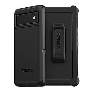 OtterBox Pixel 6 Defender Series Case - BLACK, rugged & durable, with port protection, includes holster clip kickstand