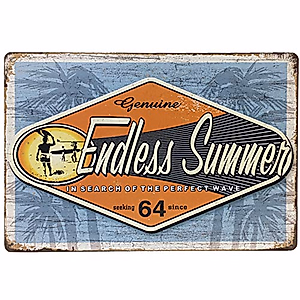 Flytime Genuine Endless Summer Seaside Beach Vintage Metal Tin Sign Wall Art Decor Coffee Retro Decoration for Home Bar 8X12Inch
