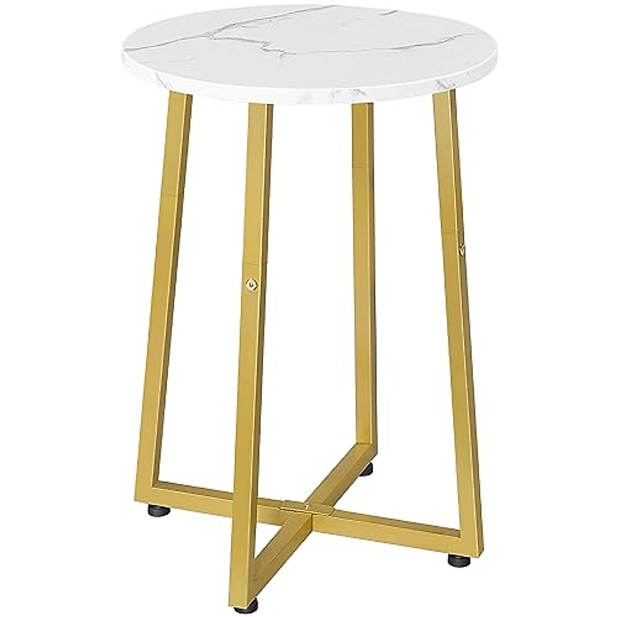 HOOBRO Round Side Table, Round Accent End Table with Sturdy X-Shaped Metal Frame, 15.7" Round Nightstand, for Living Room, Bedroom, Balcony, Office, Gold and Marble DM95BZ01