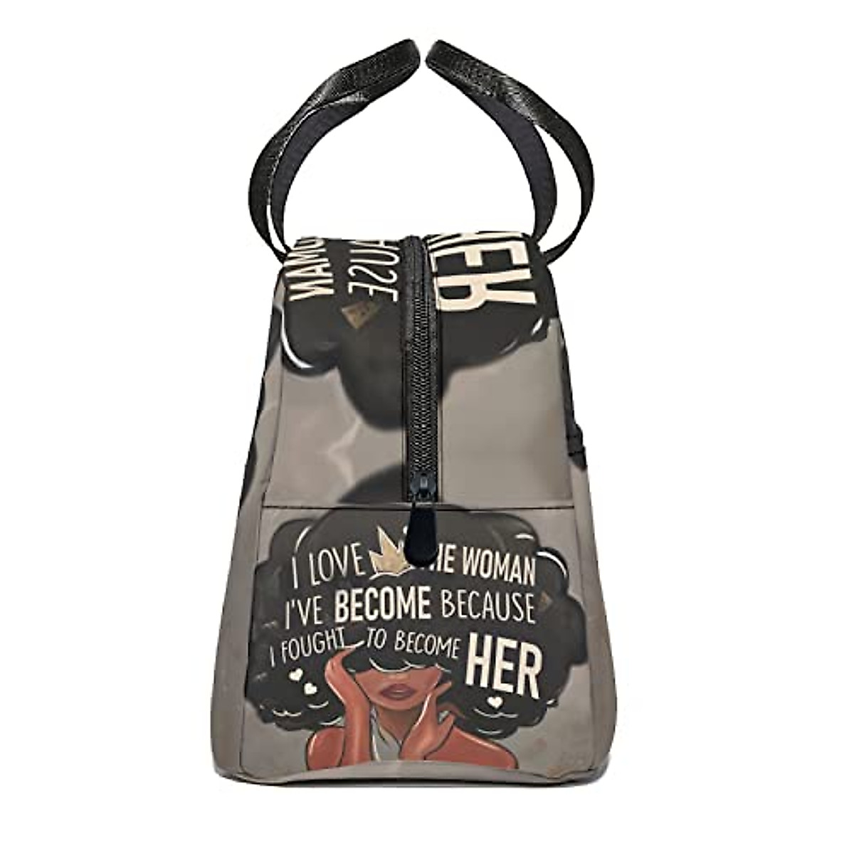 Racigomr African American Girl Lunch Bag Reusable Black Girl Magic Lunch Box Portable Tote Bag for Women Travel Hiking Work Gifts