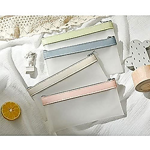 Pencil Case Set, Clear Pencil Pouches, Zipper Pen Case Bag, Pencil Storage Pouch, Makeup Bag for Women, Portable Office Stationery Pouch for Students Adults,Creamy-White