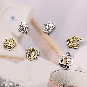 JERCLITY 30 Pieces 3D Gold and Silver Crown Nail Charms for Nails Nail Crown Charms Crown Diamonds for Women Nail Art Nail 3D Charms Crown Charms Studs for Nails Crown Nail Jewels for Acrylic Nails