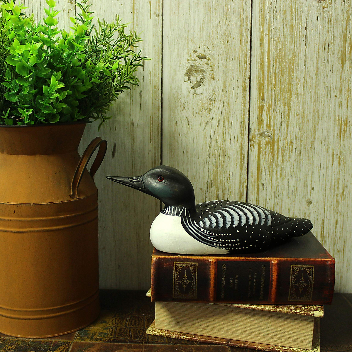 CVHOMEDECO. Primitives Hand Engraving and Painted Wood Loons Rustic Figurine Decorative Accent, Set of 2