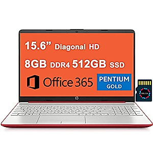 HP Notebook 15 Business Laptop I 15.6” Diagonal HD Display I Intel Pentium Gold 6405U I 8GB DDR4 512GB SSD I Intel UHD Graphics I HDMI USB-C Office365 Win10 Scarlet Red + 32GB MicroSD Card
