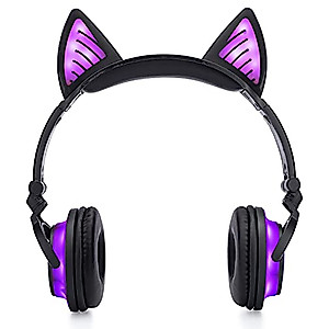 SoundBeast Bluetooth Cat Ear Headphones with Glowing Purple Lights - Wireless Headphones for Kids & Adults