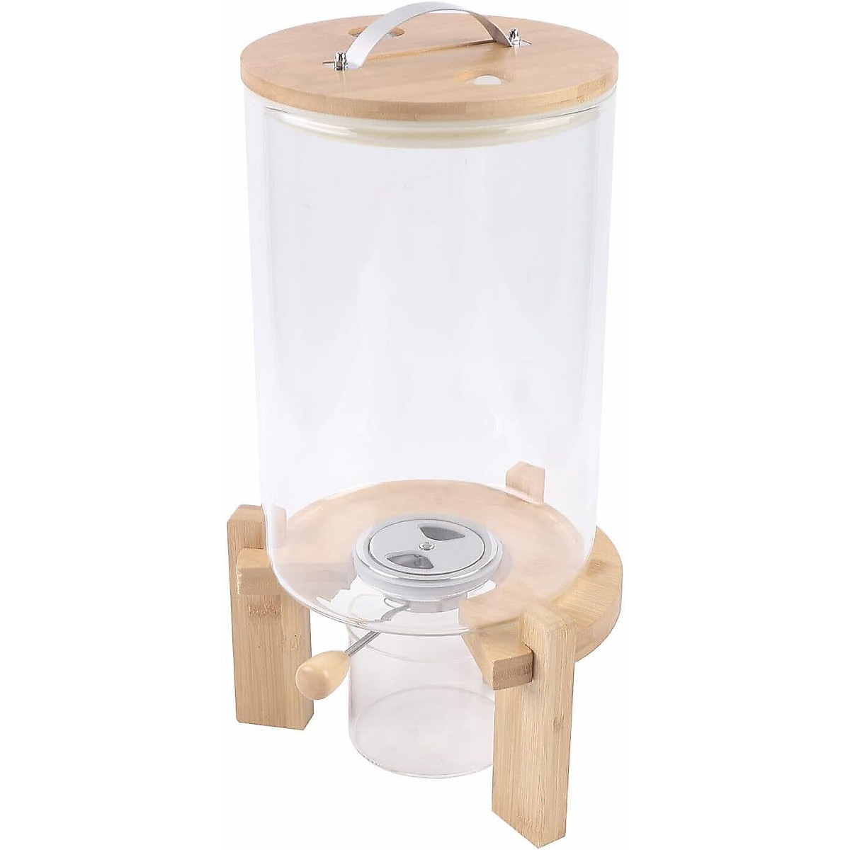 Xuthusman Capacity Airtight Glass Dry Food Storage Container Cereal Rice Dispenser w/Round Bamboo Lids & Cup & Stand (7.5L)