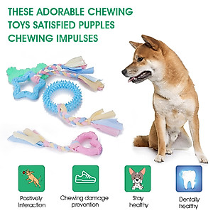 cobee Puppy Teething Chew Toys, 4 Pcs Puppy Toys with Interactive Cotton Ropes for Teething Small Dogs, Rubber Puppy Chew Toys Cute Small Dog Toys for Dogs Oral Teeth Soothe Itching Puppy Chew Toys