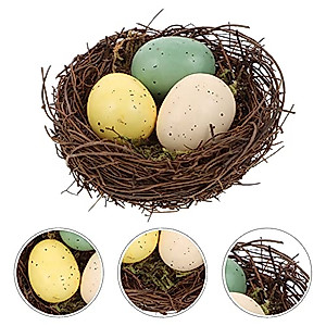 ARTIBETTER Artificial Bird Nest with 3 Bird Eggs Country Style Simulation Twig Bird Nest Handmade Rattan Nest DIY Craft Tree Ornament for Easter Garden Decor