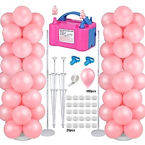 Gifts2U Balloon Column Stand and Balloon Pump, Electric Balloon Pump with 2 Sets 7Ft Ajustable Balloon Column Kits and 100 Pcs Balloons for Graduation Birthday Party Home Decoration (100-110V 600W)