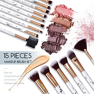 SNSLXH Marble Makeup Brushes with Makeup Bag | Premium Synthetic Foundation Powder Concealers Blending Eye Shadows Face Makeup Brush Set(17 Pcs)