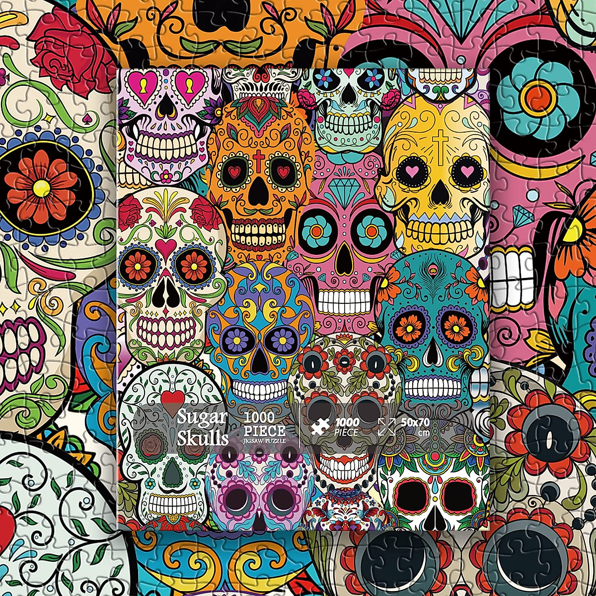 Day of The Dead Sugar Skull Puzzles for Adults 1000 Pieces, Halloween Horror Skeleton Puzzle of Mexican Sugar Skulls Poster, Dia De Los Muertos Jigsaw Puzzle Grateful Dead as Skull Decor