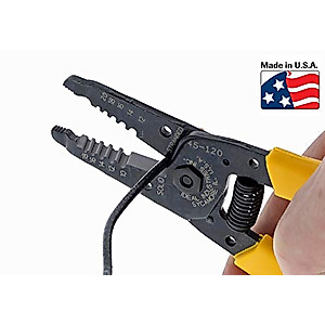 IDEAL Electrical 45-120 T-5 T-Stripper - 10-20 AWG, Yellow Wire Stripper with Looping Holes, Plier Nose, Spring Loaded Automatic Opening,Black