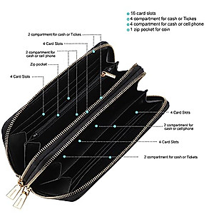 B BRENTANO Vegan Leather Double Zipper Pocket Wallet with Grip Hand Strap (Chevron Embroidered Black)