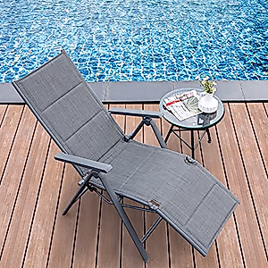 Tangkula Outdoor Reclining Lounge Chair, Patio Padded Folding Chair W/7 Adjustable Positions, Sturdy Aluminum Frame, Portable Chaise Lounge Chair W/High Backrest, Ideal for Indoor & Outdoor (1, Grey)