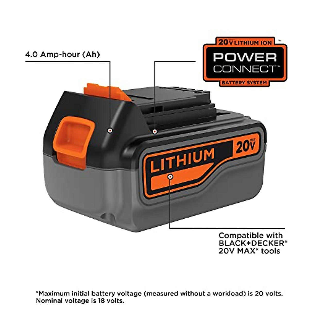 BLACK+DECKER 20V 4.0AH Lithium Ion Battery Pack (LB2X4020)