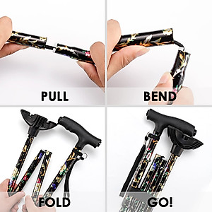 LIXIANG Walking Cane with LED Light, Adjustable Folding Walking Cane for Women and Men, Lightweight Portable Collapsible Cane Quad Cane for Senior Balance