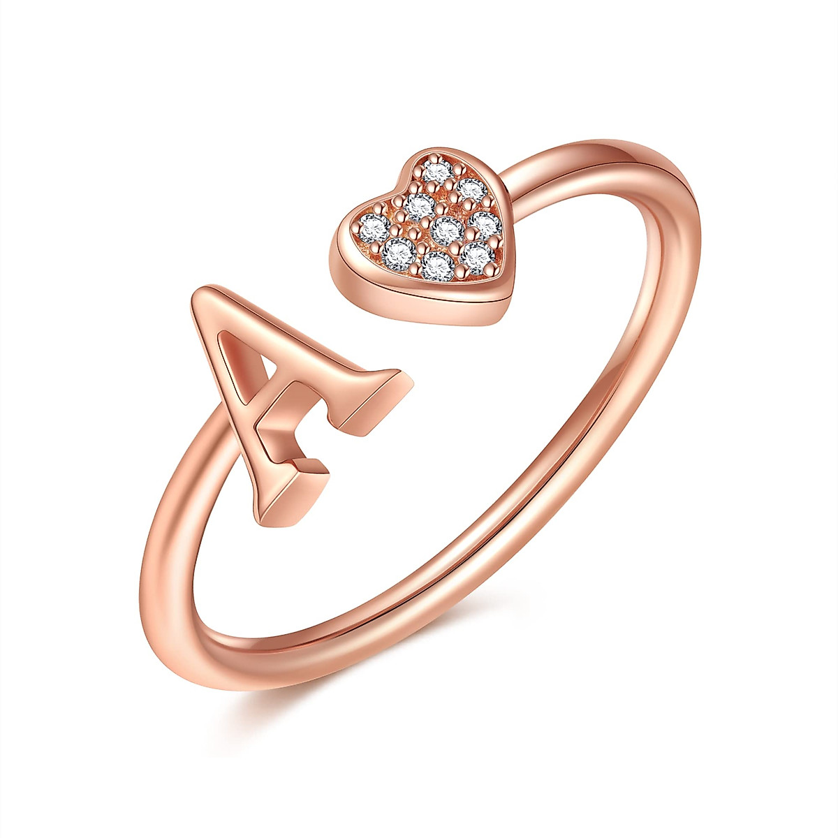 Initial Rings for Teen Girls, Rose Gold Rings for Girls Letter A Initial Rings for Girls Heart Rings for Teen Girls Kids Rings for Girls Adjustable Rings for Girls Stackable Rings for Teen Girls Gifts
