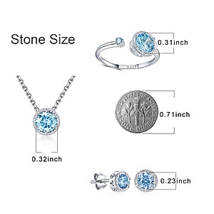 Presentski March Birthstone Rings for Women Sterling Silver CZ Blue Aquamarine Birthstone Adjustable Rings