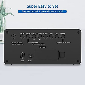 Peakeep Digital Clock, Alarm Clock for Bedrooms - Large Big Numbers 5 Dimmers for Seniors, Battery Backup Loud Alarm Clock with USB Charger Port (White)