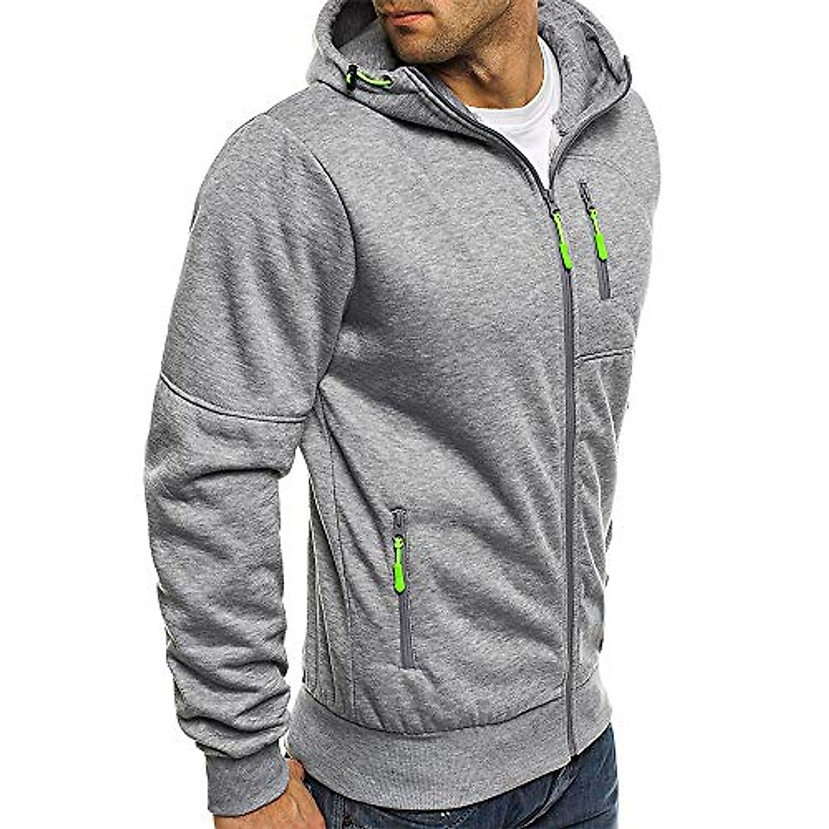 Mens Zipper Hooded Sweatshirts, Thenlian Mens' Autum Winter Long Sleeve Zipper Patchwork Hooded Sweatshirt Cardigan Tops (Gray, 3XL)