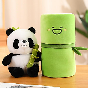 FEQOQO Panda Stuffed Animal Cute Panda with Bamboo Plush Doll Soft Panda Bear Plush Hugging Pillow for Kids Birthday Gifts
