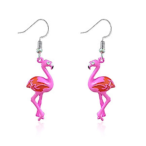 KaFu Unique Pink Enamel Oil Flamingo Bird Dangle Earrings Cute Animal Flamingo Metal Dangle Earring Jewelry for Women (Flamingo)