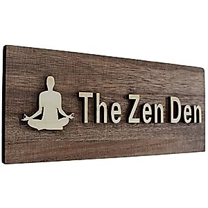 FIREFLYWEB The Zen Den signs Room Decor Meditation in Progress Wall Hanging Sign with Hooks Inspirational Wooden Door Plaque for Yoga Studio Bedroom Decoration (Brown)