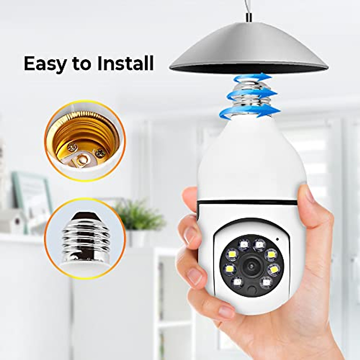 YUOCHY 1080P Light Bulb Camera, Wireless 2.4GHz WiFi Home Security Camera, 360° Surveillance Cam with Motion Detection Alarm Night Vision Light Socket Camera(Included 32G SD Card), (E27)