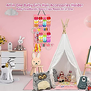 SKYNEO Headbands Holder for Baby Girls, Hanging Headbands Organizer, Baby Bow Holder Organizer w/Heart-Shape Velvet Hangers(Light Pink)