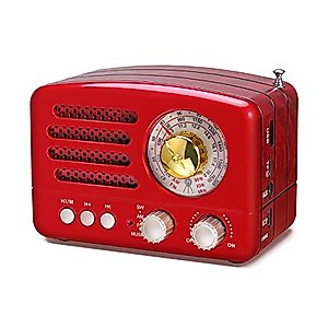 PRUNUS J-160 Portable Transistor Radio AM FM Small Retro Vintage Radio with Bluetooth, Rechargeable Battery Operated, Support TF Card AUX USB MP3 Player (Red)