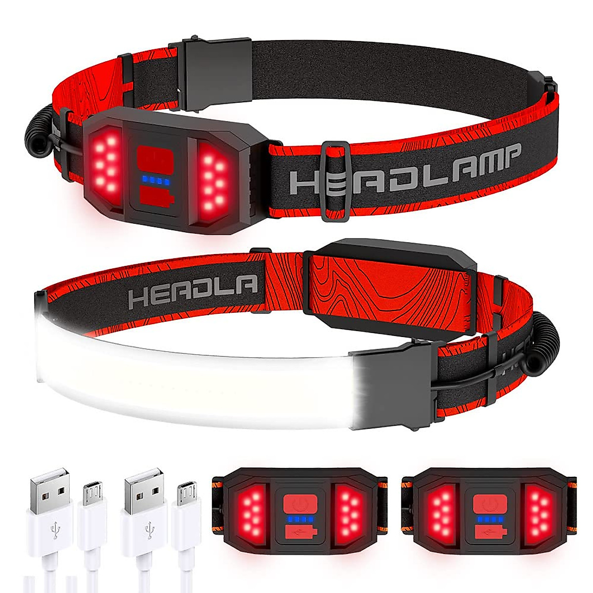 NESDCC Headlamp Rechargeable, 2-Pack Head Lamp Flashlight Head Light Hard Hat Light Headlamps for Adults Wide Beam Led Headlamp with Red Light Super Bright Waterproof Headlamps for Camping Hiking