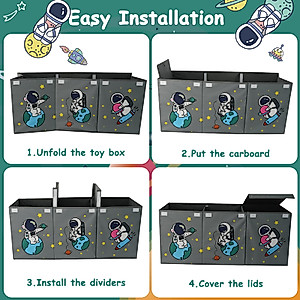 JAYSDAYLY Large Toy Box Storage Organizer,Sturdy Toys Storage Chest Bin Basket with Dividers and Lids for Toddlers,Boys,Girls,Nursery,Closet,Living Room Area,Playroom(Grey Astronaut)