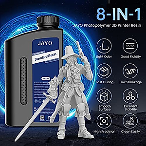 3D Printer Resin, JAYO 1KG 3D Resin for 4K 8K LCD/DLP/SLA 3D Printers, 405nm Standard Photopolymer Fast Curing Resin, High Precision, Low Shrinkage, Grey 1000g