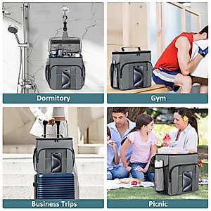 Shinowa Large Portable Shower Caddy Tote Bag with Quick Dry Mesh Base for College & Dorm Travel Toiletry Bag Summer Camp Travel RV Essentials Shower Bag for Student, Gym, Women & Men, Gray