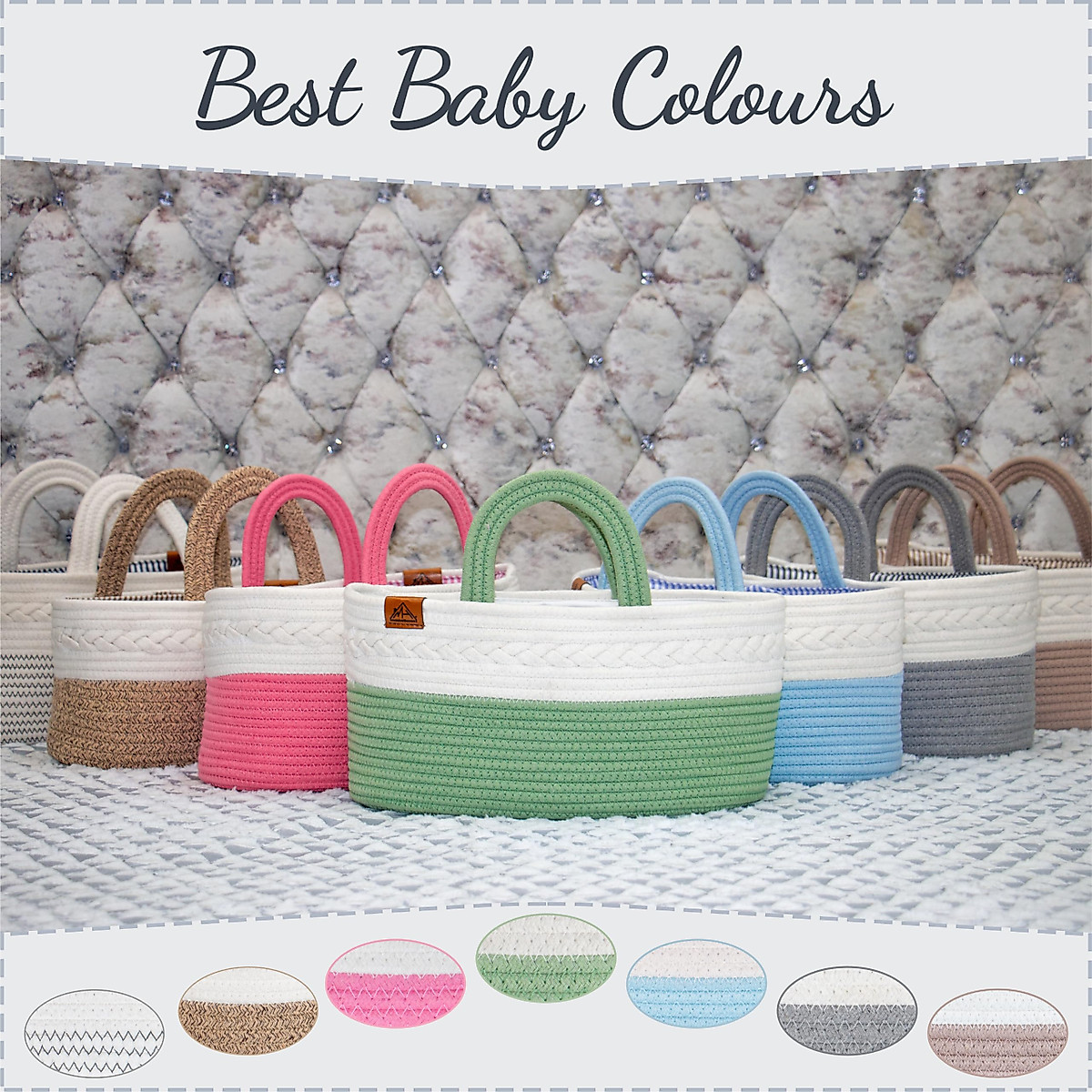 Mojoohouse Baby Diaper Caddy Organizer, Large Nursery Storage Bin, Car Organizer for Diapers with dividers, Portable Tote Bag, Cotton Rope Diaper Basket for Boy Girl (White)