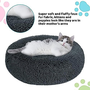 Coospdd Small Dog Bed, Anti-Anxiety Calming Dog Bed, Warming Cozy Soft Donut Dog Bed, Fluffy Faux Fur Plush Dog Bed for Small Dogs and Cats, Machine Washable.(Gray,20"/23"/30")