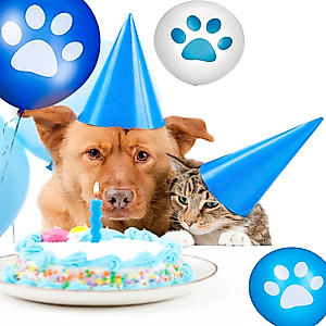 QueCemic Paw Print Balloons Set, 50pcs 12Inch Blue White Paw Print Balloons, Blue Latex Confetti Balloons for Birthday Baby Shower Wedding Graduation Pet Party Decoration