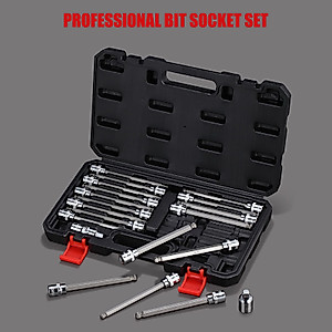 RIMKOLO 3/8 Inch Drive Long Ball End Hex Bit Socket Set,20-Piece SAE & Metric Allen Socket Set 3mm to 10mm & 1/8-3/8 Inch S2 Steel Bits