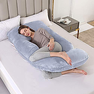 CDEN Pregnancy Pillow, J Shaped Full Body Pillow 57", Maternity Pillow Support for Back, Legs, Neck, HIPS for Pregnant Women with Removable Washable Velvet Cover(Grey)