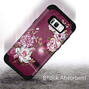 Hocase Galaxy S8 Case, Heavy Duty Shockproof Protection Soft Silicone Rubber Bumper+Hard Plastic Hybrid Dual Layer Protective Case for Samsung Galaxy S8 (SM-G950U) 2017 - Burgundy Flowers