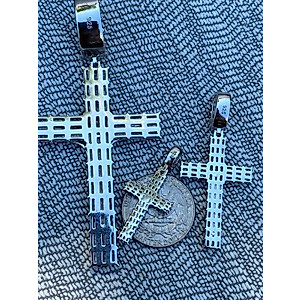 HarlemBling Real 925 Sterling Silver - Iced Baguette Cross W. Jesus Pendant - 3 Sizes Great For Any Necklace 1-2.5" (Medium 1.5")