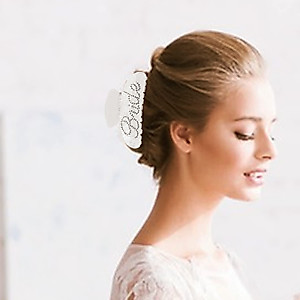Saliyaa Bride Hair Clip - White Acrylic Hair Clip with Double-Side Bride Logo (4 inches) - Wedding Gift for Bride, Bridal Shower, Bachelorette Party Decorations Accessory - Rhinestone, Classy, Female