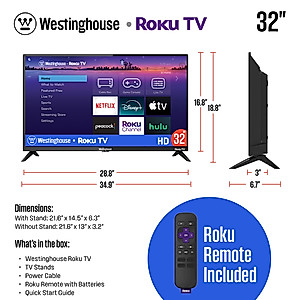 Westinghouse Roku TV - 32 Inch Smart TV, 720P LED HD TV with Wi-Fi Connectivity and Mobile App, Flat Screen TV Compatible with Apple Home Kit, Alexa and Google Assistant