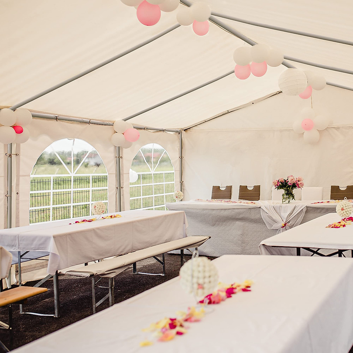 DWVO 20x40FT Heavy Duty Party PVC White Tent Wedding Event Shelters Upgraded Galvanized Ripple Canopy with Large Roof Removable Sidewalls & 3 Storage Bags 600D Oxford Commercial