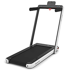 GYMAX Walking Pad, 2.25HP Dual Display Foldable Treadmill for Home with Remote/Smart App Control, Portable Compact Treadmill for Office Under Desk, Folding Running Machine for Small Spaces (White)