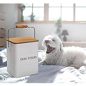 Brabtod Dog Food storage container Dog Treats Jar, Metal food treats tin for Dog, pet snacks Canisters with wooden lid/handle/sevice scoop,hold 5-6 lbs