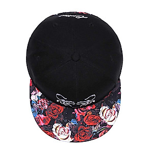 Floral Printed Snapback Hat Mens Womens Hip Hop Flat Bill Tiger Adjustable Baseball Cap Black