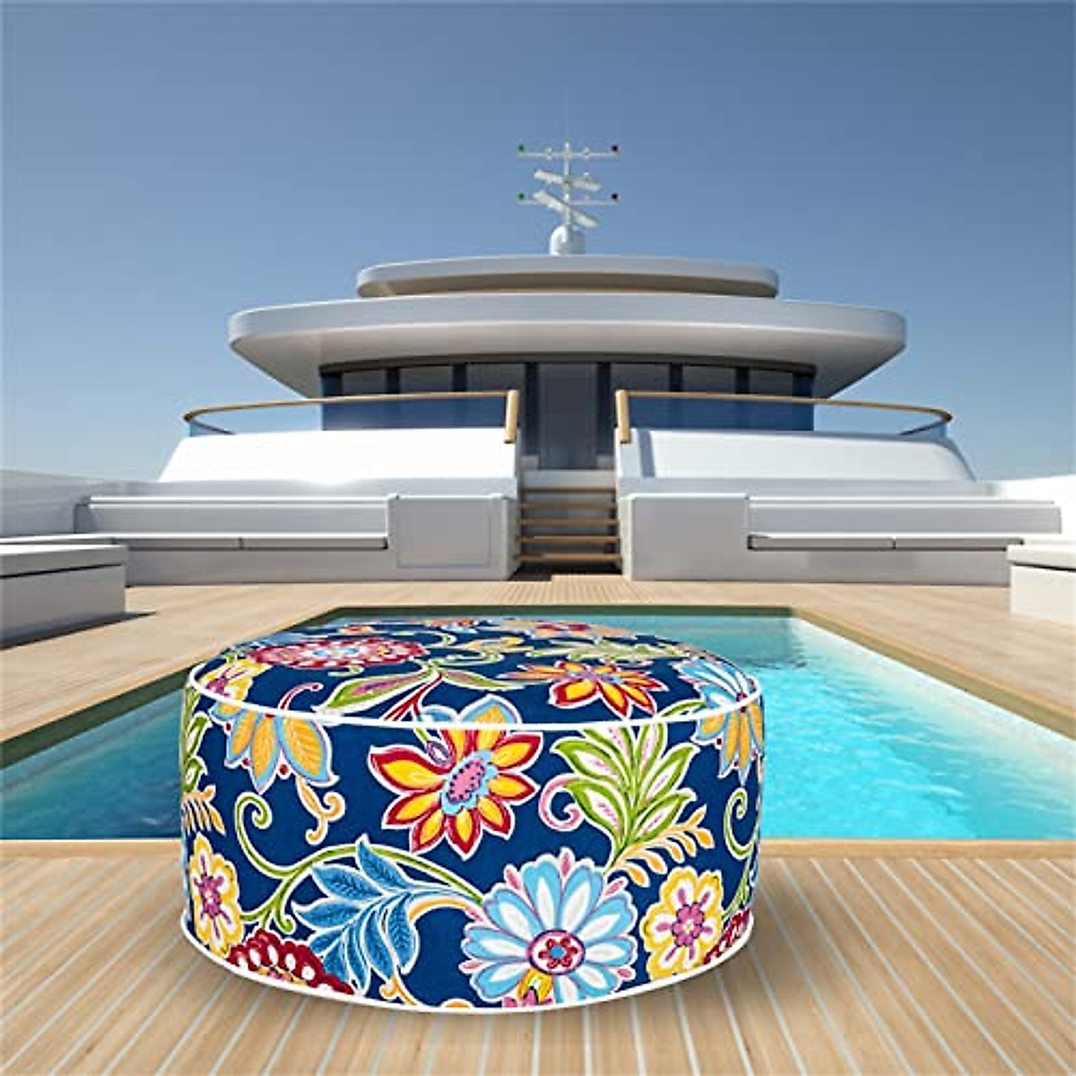 Inflatable air Ottoman Footstool Round Pouf 21x9 Inch Used for Indoor or Outdoor Kids/Adults Home Yoga Patio Deck Front Porch Backyard Garden Travel Portable Camping Bearing 285 lb (Dark Flower)