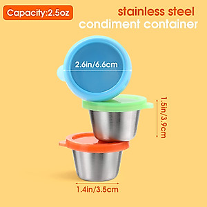 9x2.5 oz Salad Dressing Container To Go, Fits in Bento Box for Lunch, 18/8 Stainless Steel Condiment Containers with Lids, Easy Open, Leakproof Reusable Small Dipping Sauce Cups(Colorful)